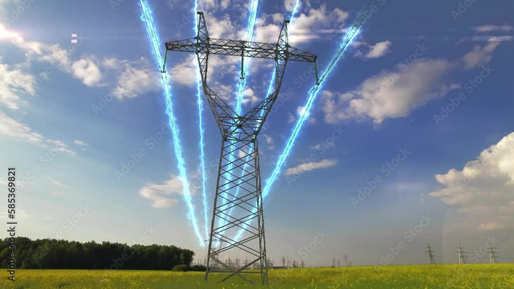 Video „Visualization of electricity transmission over high-voltage wires. Pylons and power lines ...