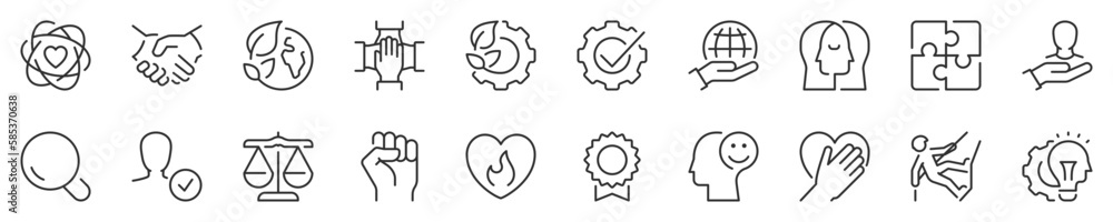 Core values concepts thin line icon set. Symbol collection in ...