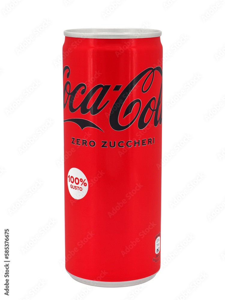 ROME, ITALY - MARCH 26, 2023. Coca-Cola zero can isolated on white ...