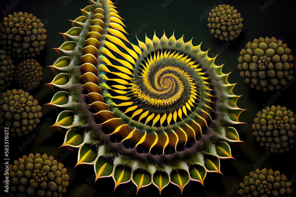 Abstract fibonacci sunflower as spiral geometry flower (Generative AI ...