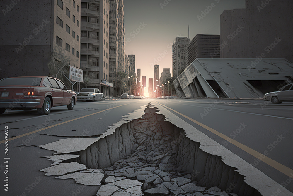 Illustration of a devastating earthquake with damage to the earth and ...
