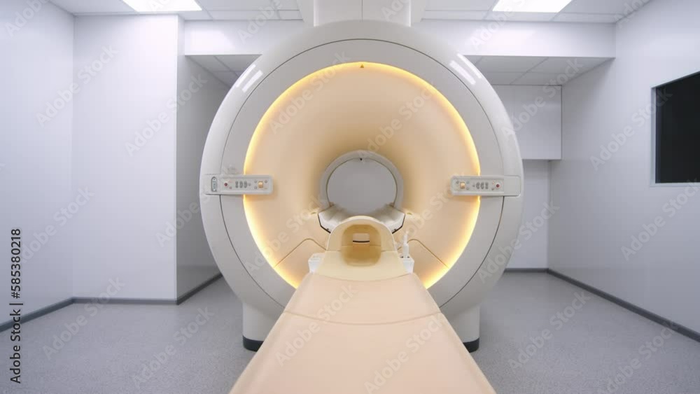 MRI scanner room. Magnetic Resonance Imaging machine. Hospital room ...
