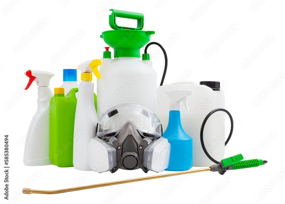 Cleaning and disinfection tools kit, isolated on white background ...