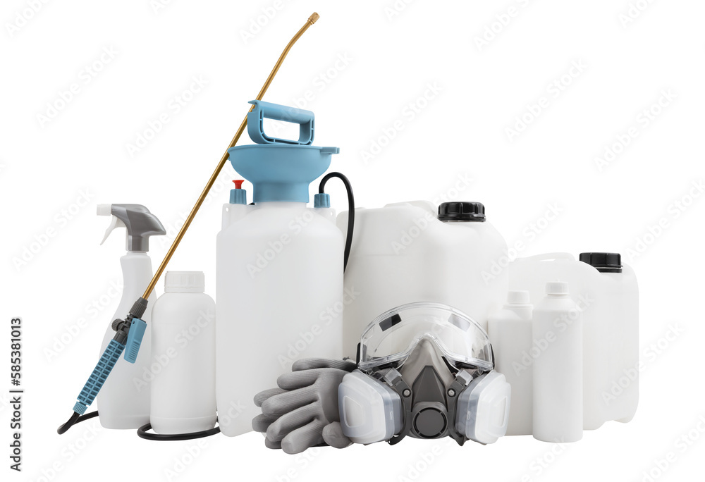 Cleaning and disinfection tools kit, isolated on white background ...