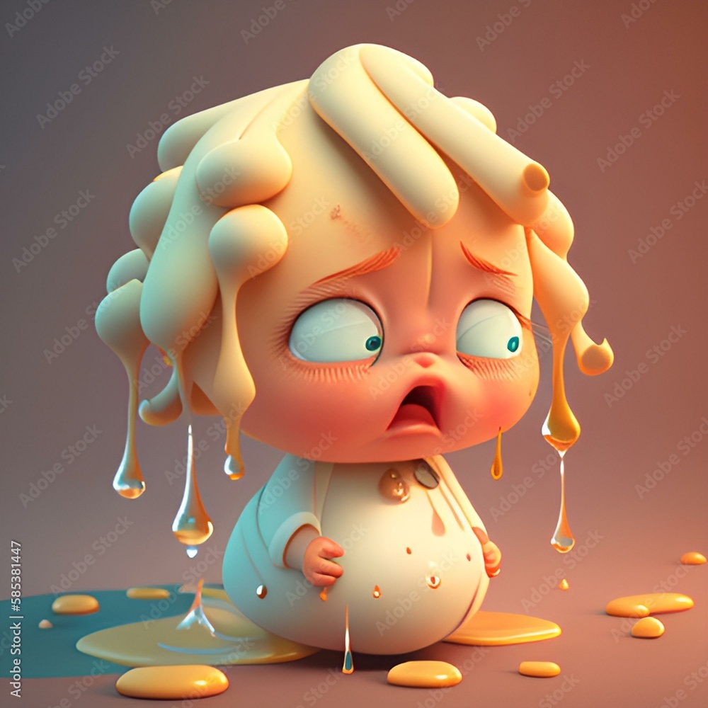 Cute baby crying. Sad child with tears. 3d rendering Stock Illustration ...