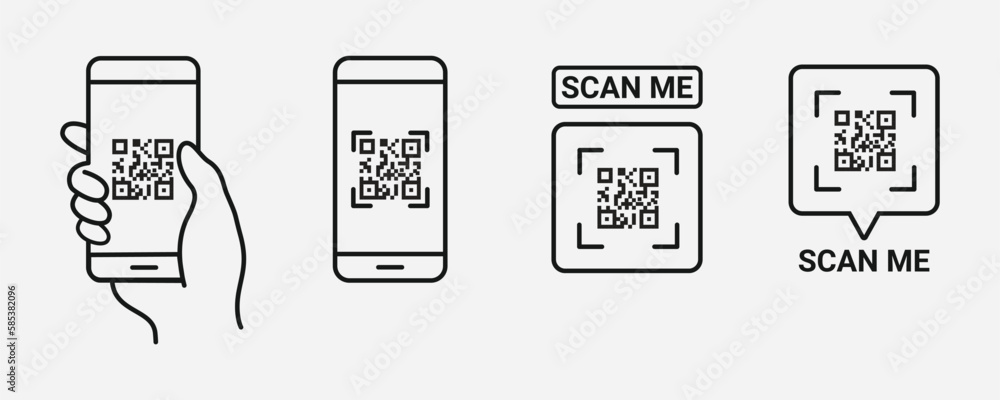 QR code scan icon with smartphone, scan me barcode sign, Vector ...