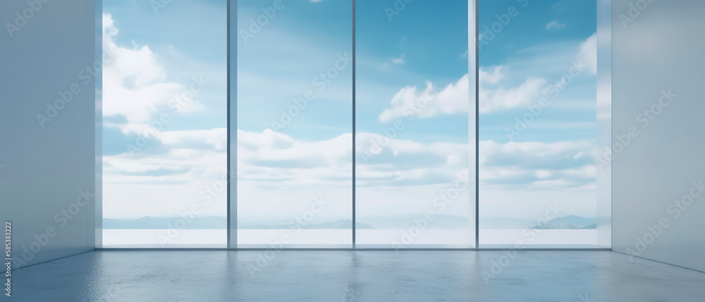 blue sky with clouds through the panoramic windows, calm generative AI ...