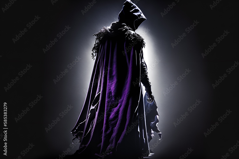 Stockillustratie Fantasy Concept Art | mysterious figure emerges from shadows, shrouded in a ...