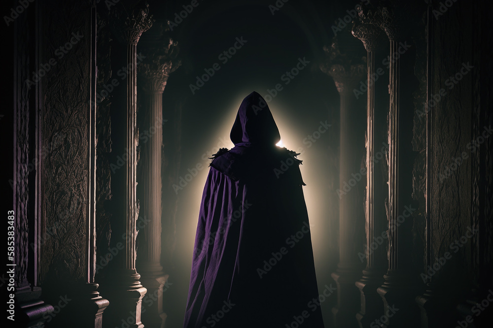Fantasy Concept Art | mysterious figure emerges from shadows, shrouded in a cloak of deep, rich ...