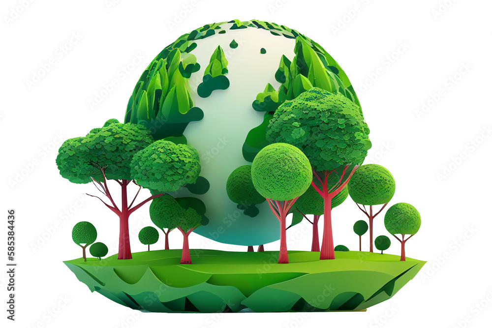 3d illustration green planet earth with tree and landscape ecology ...