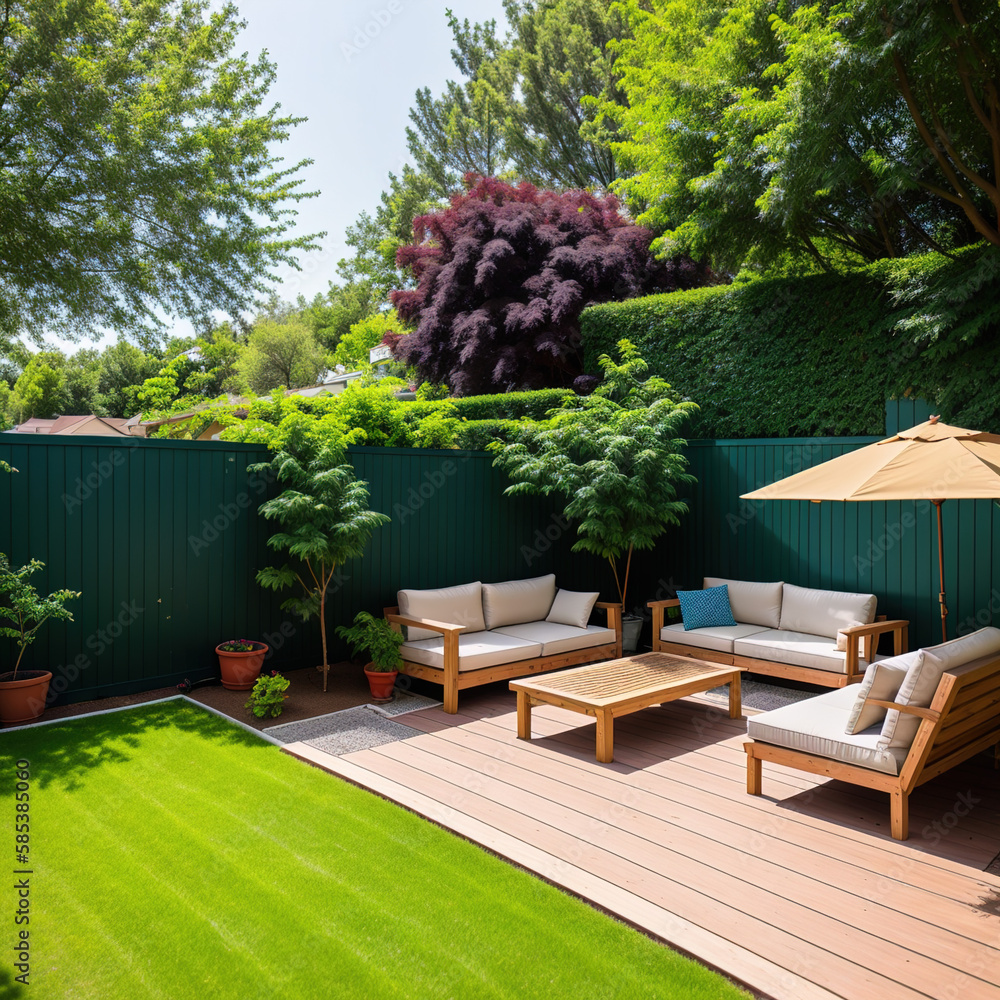 Urban neighbourhood garden, urban house, wide shots of home gardens ...