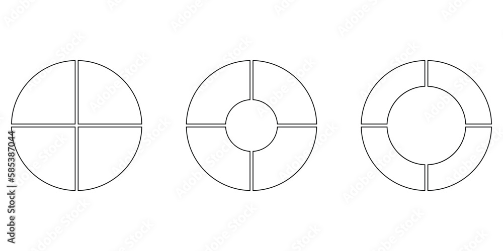 Set of four parts of circle. Pie chart with four same size sectors ...