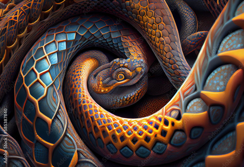 A complex, multi-layered pattern of interlocking shapes that resembles ...