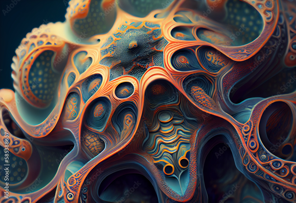 A complex, multi-layered pattern of interlocking shapes that resembles ...