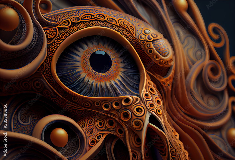 A complex, multi-layered pattern of interlocking shapes that resembles ...