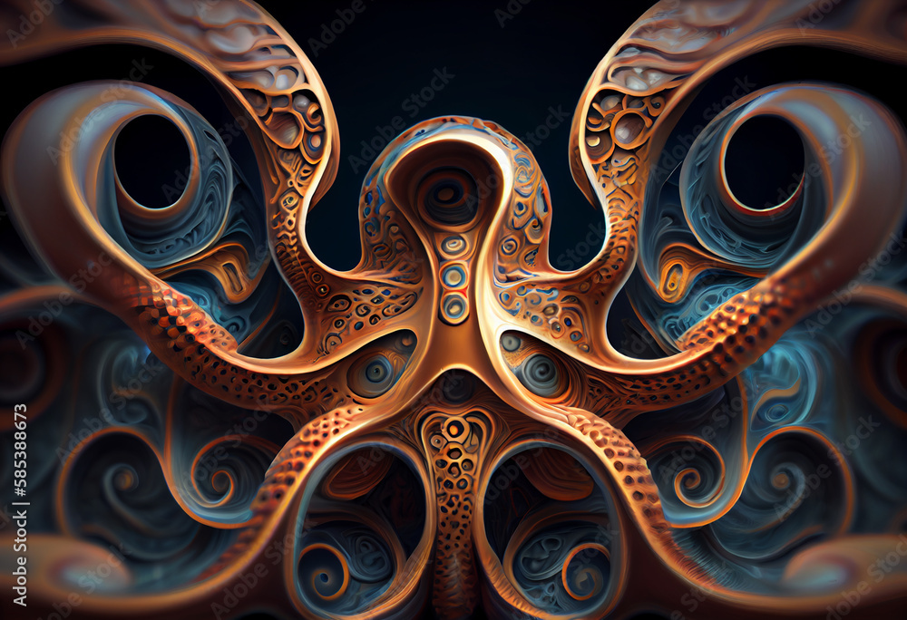 A complex, multi-layered pattern of interlocking shapes that resembles ...