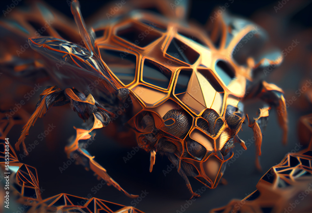 A complex, multi-layered pattern of interlocking shapes that resembles a Spider. Generative AI ...
