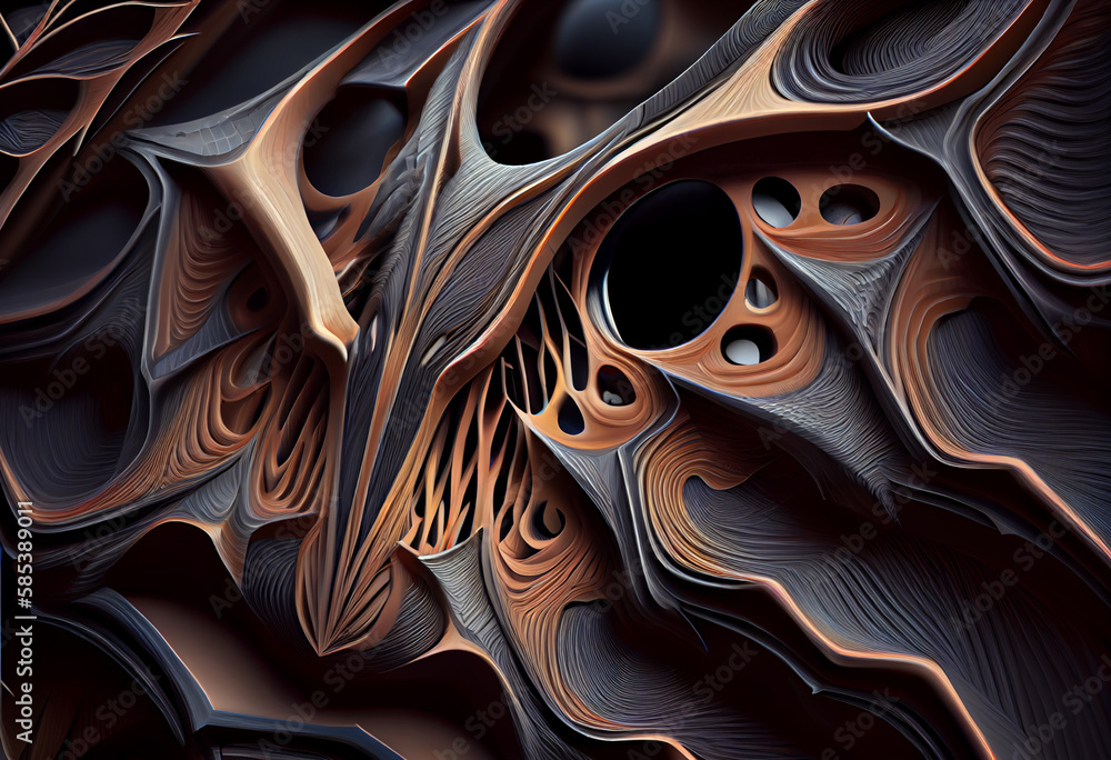 A complex, multi-layered pattern of interlocking shapes that resembles ...