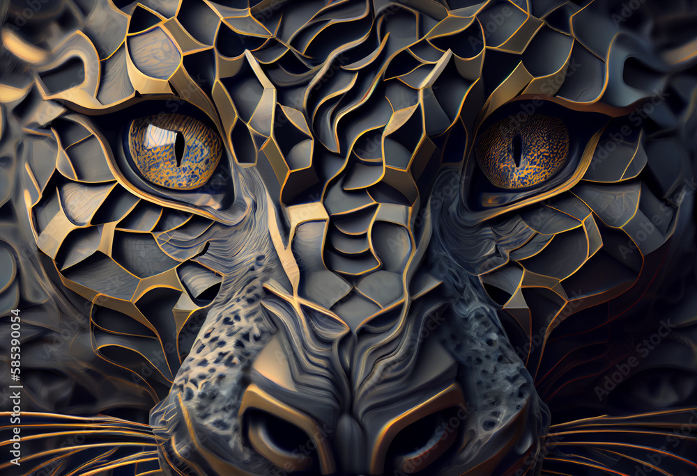 A complex, multi-layered pattern of interlocking shapes that resembles ...