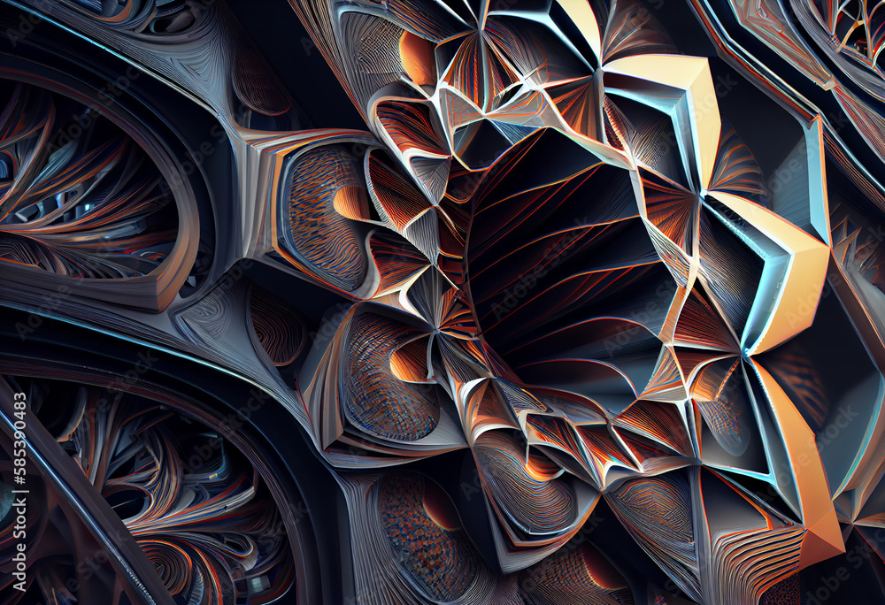 A complex, multi-layered pattern of interlocking shapes that resembles ...