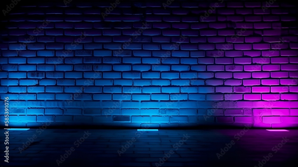 Background. Black brick wall background with neon lighting effect from ...