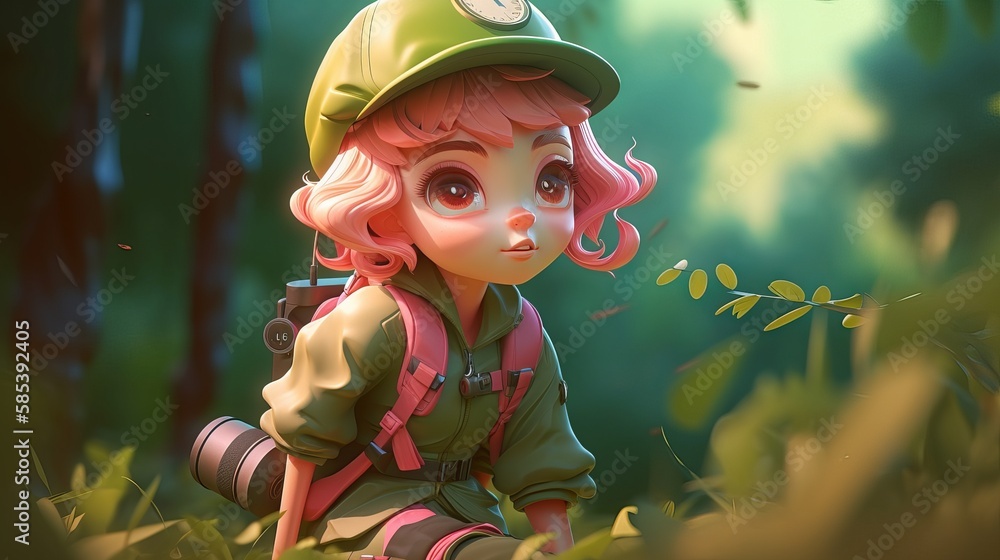 Wild Camping Girl with Elf-Like Features in 3D Super Realistic Style ...