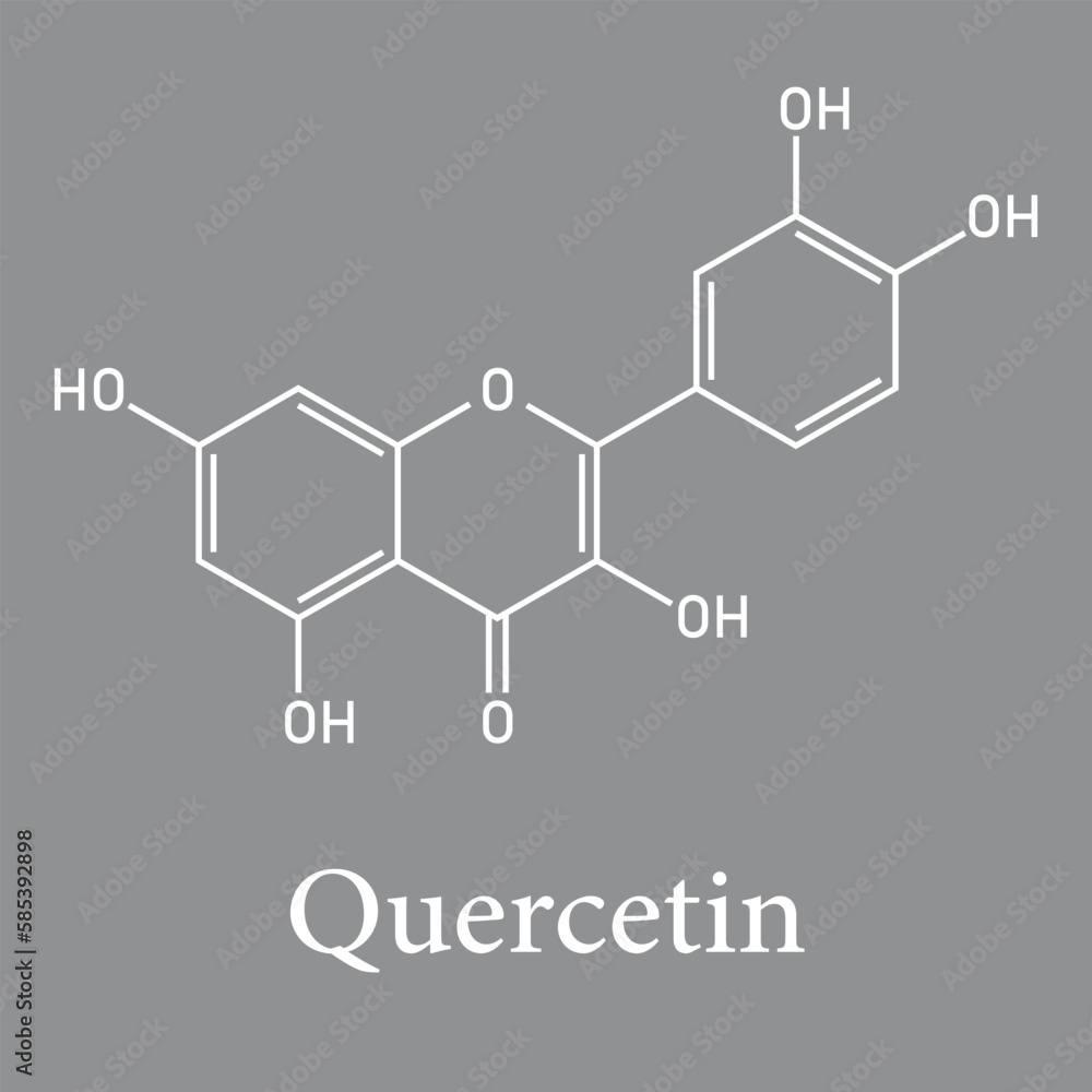 Chemical structure of quercetin (C15H10O7). Vector illustration ...