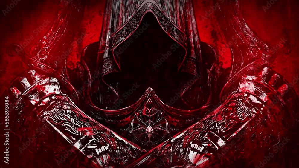 An angel of death in a hood with two sickles in his hands, he ominously ...