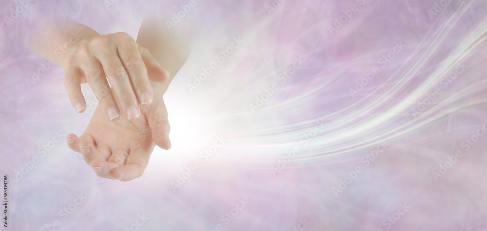 Reiki Share Invitation banner template - Female cupped hands with ...