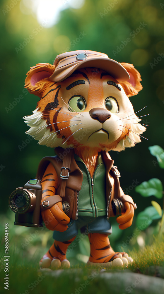 Wild camping tiger cute wind elements Generative AI Digital ...