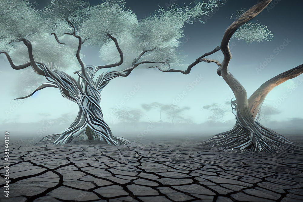 surreal elysian tree of white snakes iridescent veins in the desert ...