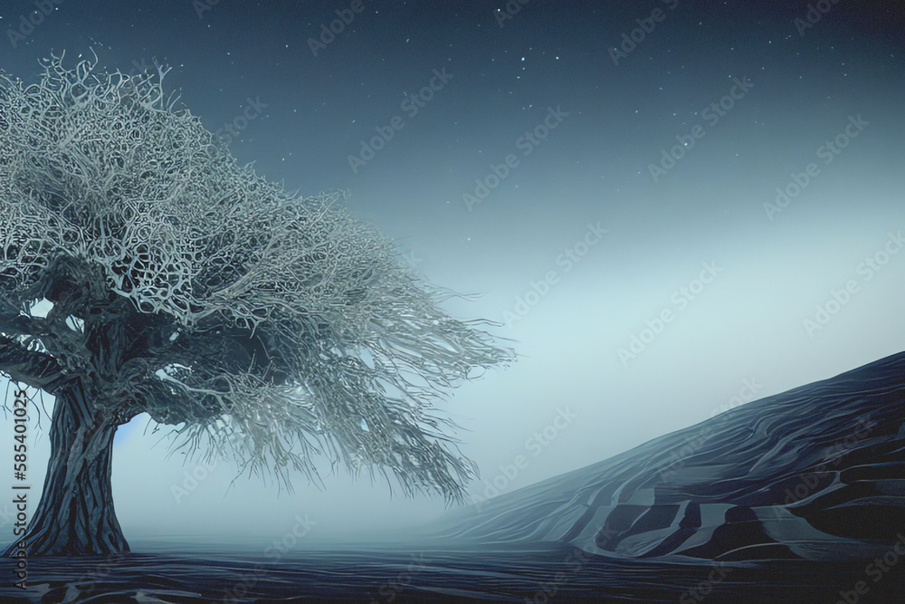 surreal elysian tree of white snakes iridescent veins in the desert ...