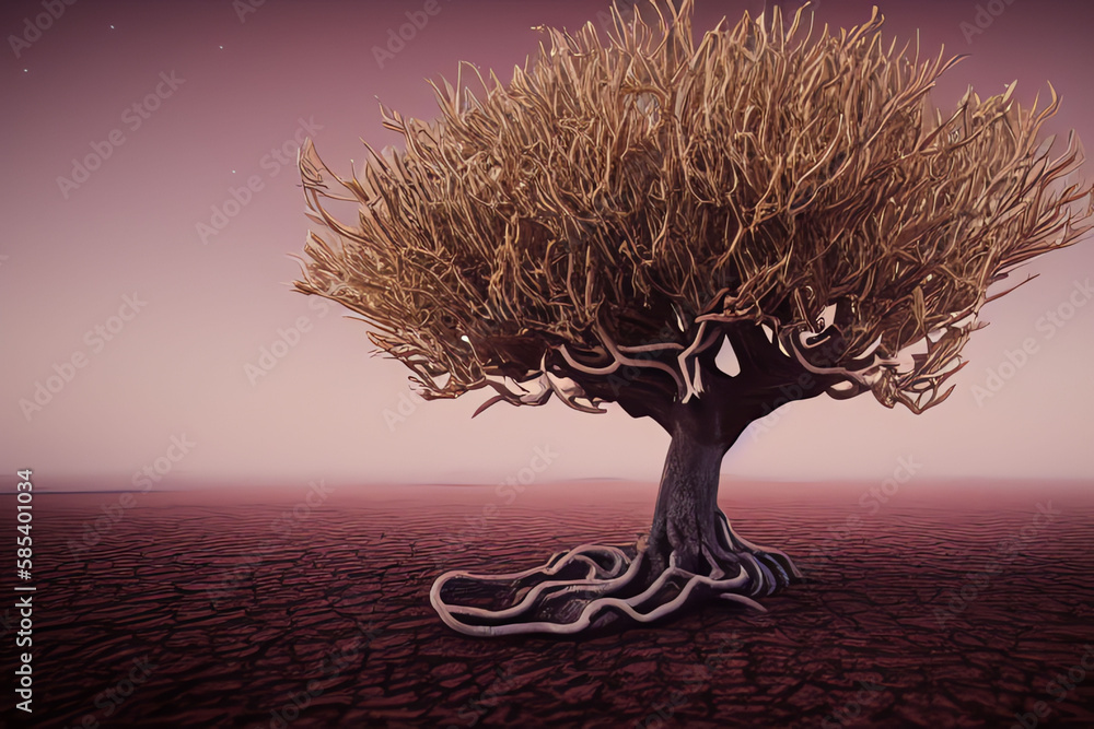 surreal elysian tree of white snakes iridescent veins in the desert ...