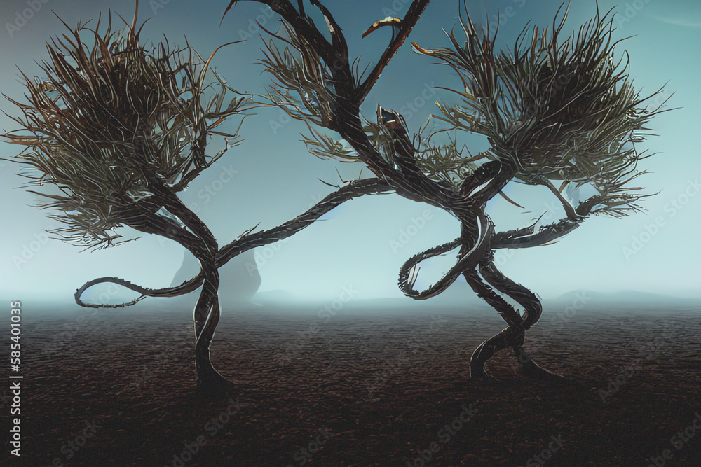 surreal elysian tree of white snakes iridescent veins in the desert ...