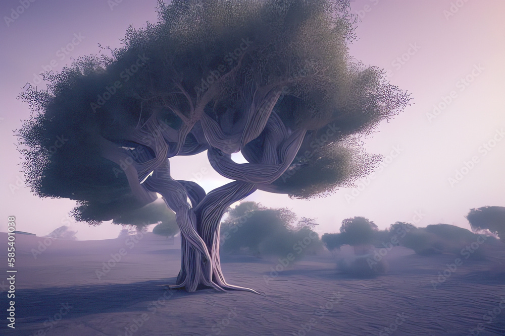 surreal elysian tree of white snakes iridescent veins in the desert ...