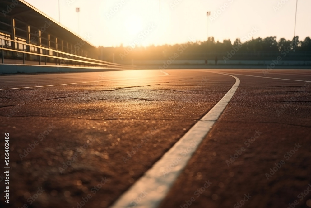 a race track closeup pavement early in the morning sunrise. generative ...
