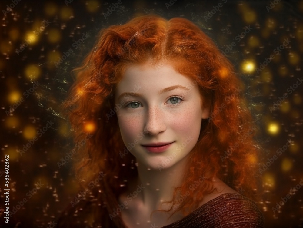 Portrait of a beautiful autistic or hypersensitive girl with long red ...