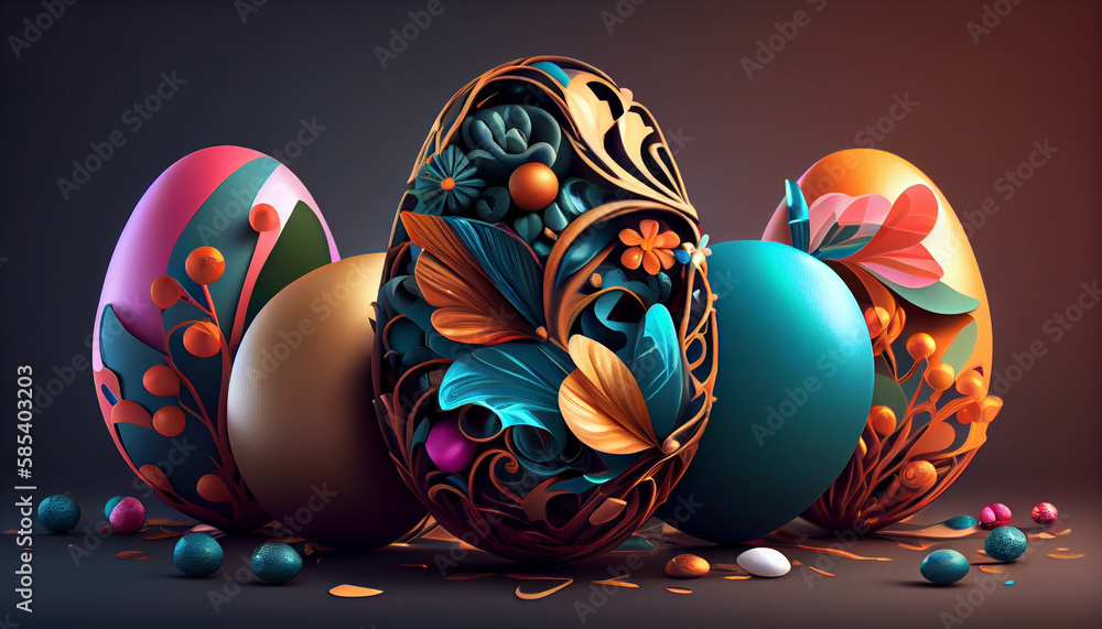 Easter eggs in a dynamic 3D abstract background: pastel colors, liquify ...
