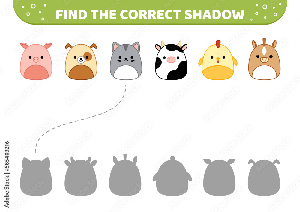 Farm animals. Squishmallow. Find the correct shadow. Shadow matching ...