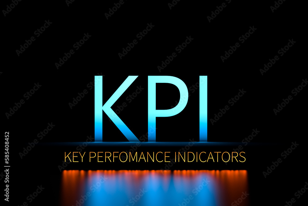KEY PERFORMANCE INDICATORS KPI text concept neon. 3D render. Stock ...