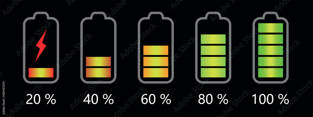 Battery icon vector set isolated on white background. Symbols of ...