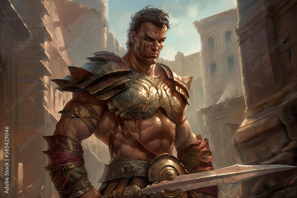 Battered gladiator ready for battle in rusted armor Generative AI Stock ...