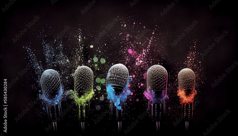 Professional studio microphone vibrating, modern sound recording studio ...