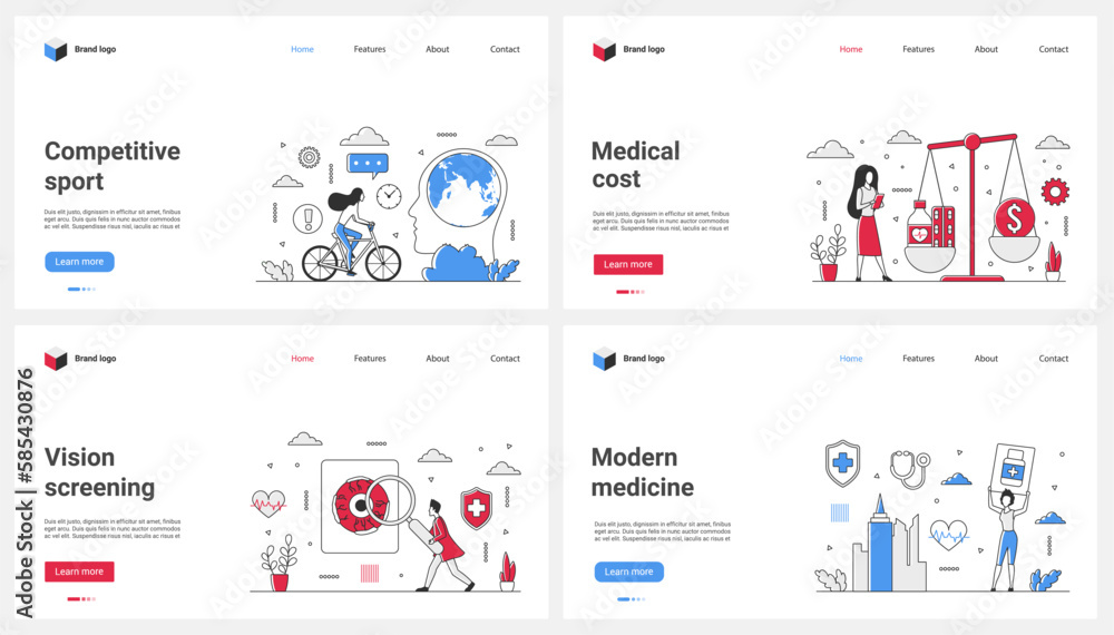 Modern medicine, sport and insurance, diagnosis set vector illustration ...