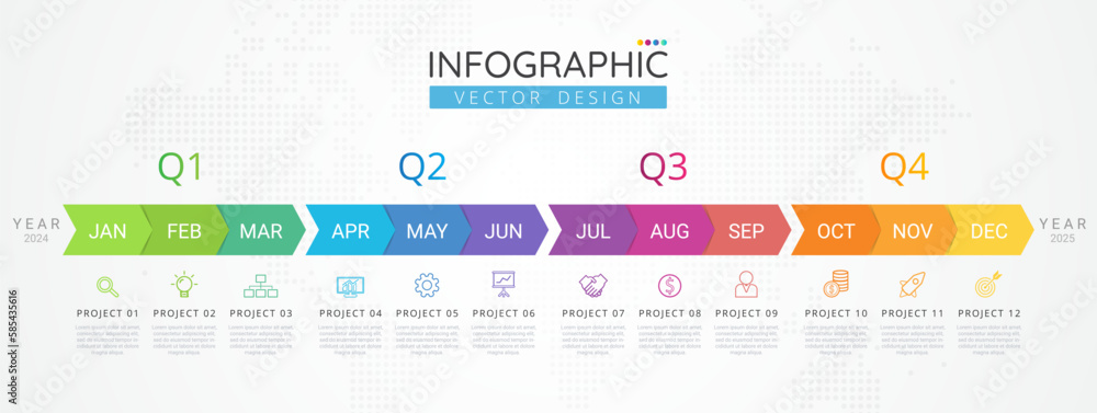 Infographic template for business. 12 Months Timeline diagram calendar ...