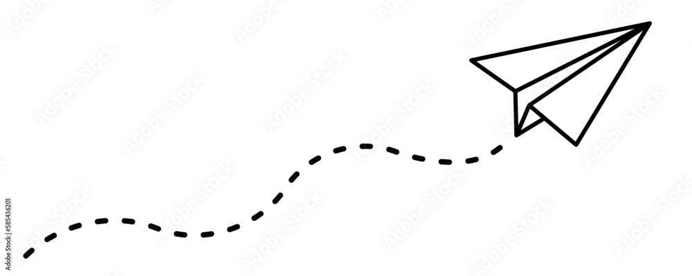 Paper plane with line route. Flying plane. Hand drawing path airplane ...