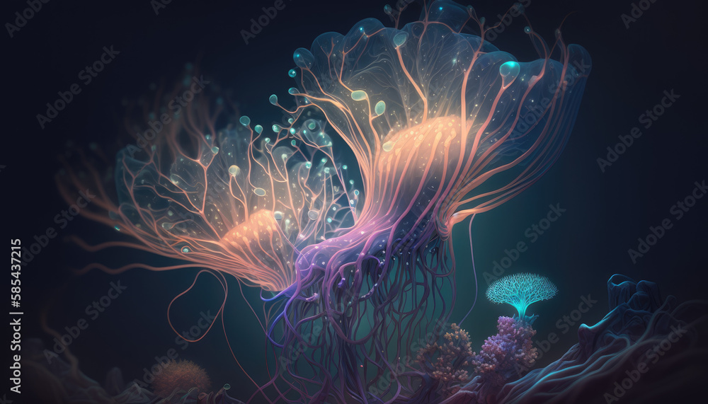 Siphonophore, siphonophore Apolemia, deep ocean, bioluminescence ...