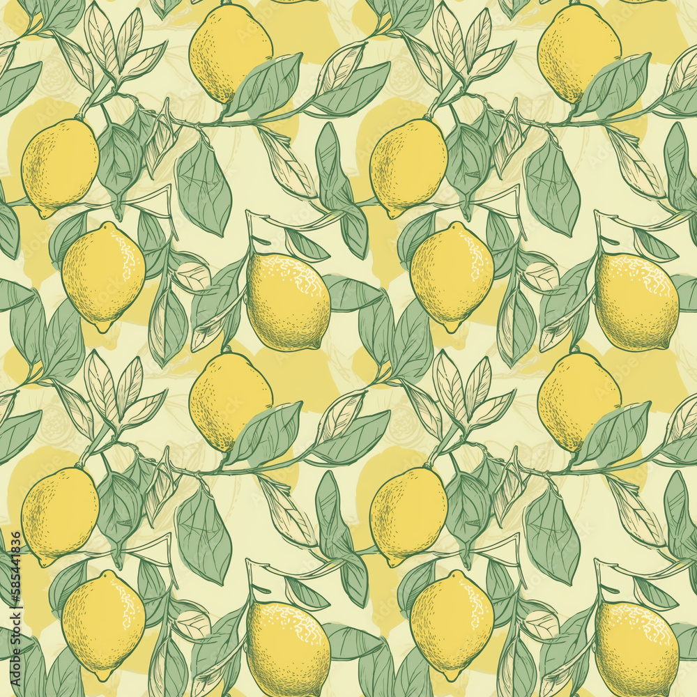 Seamless pattern of Retro lemons with leaves. lemons background ...