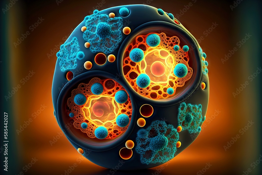 Abstract model of formed individual nuclei in process of cell division ...