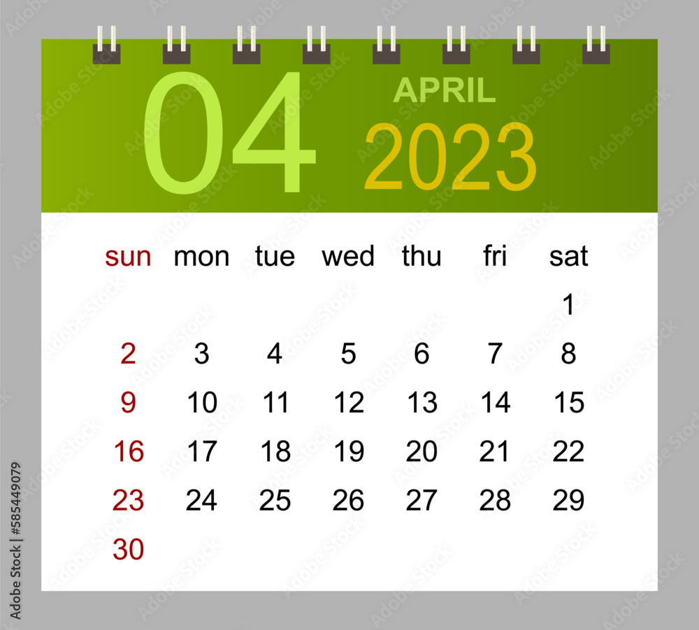April 2023. Vector monthly calendar template 2023 year in simple style ...